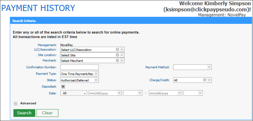 ClickPay: Find Resident Payment History