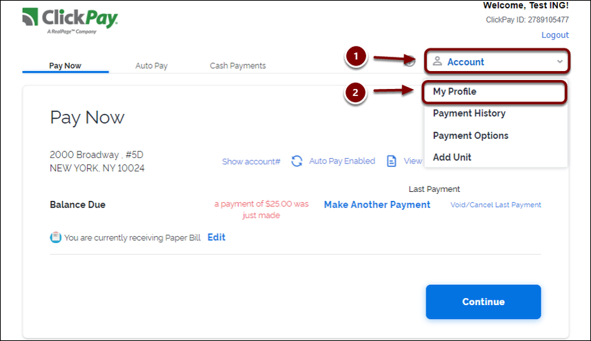 ClickPay: Update or Cancel My ClickPay Profile